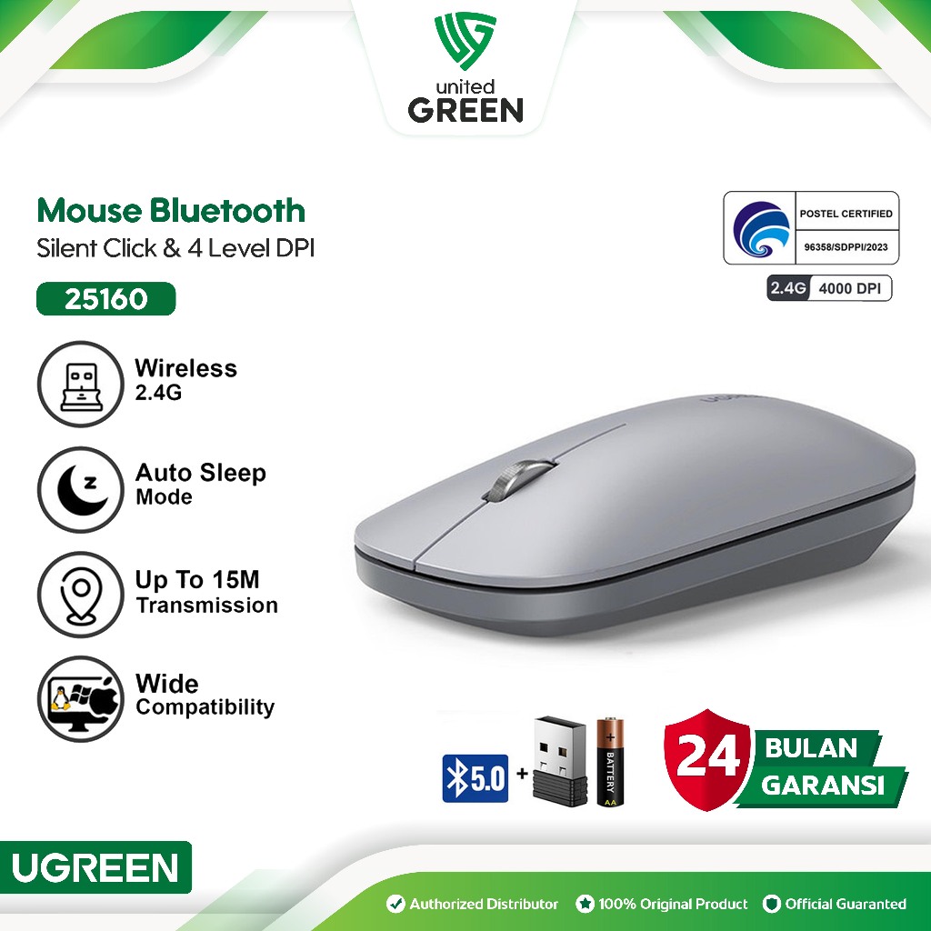 Jual UGREEN Mouse Wireless Bluetooth Silent Click 4000DPI 2.4GHz Mouse ...