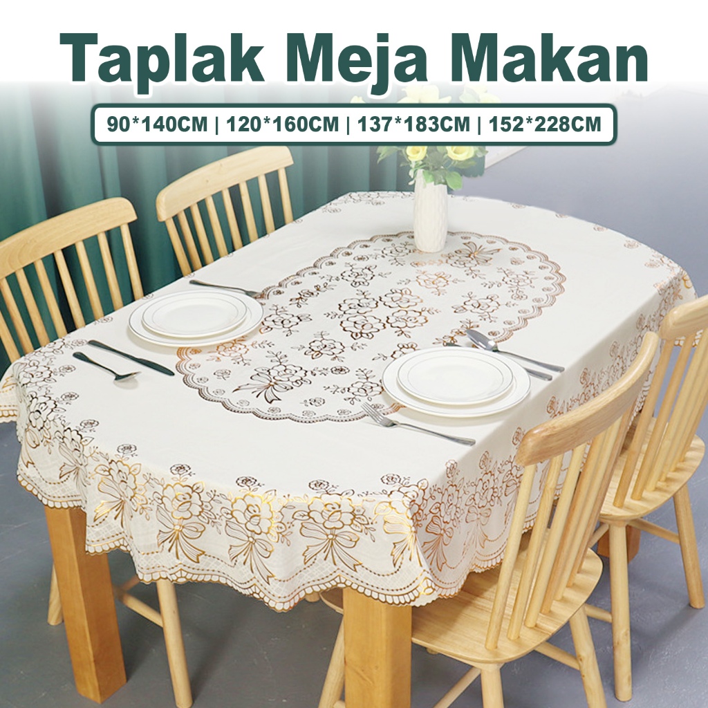 Jual Taplak Meja Makan Gold Motif bulat Panjang PVC Tebal Premium ...