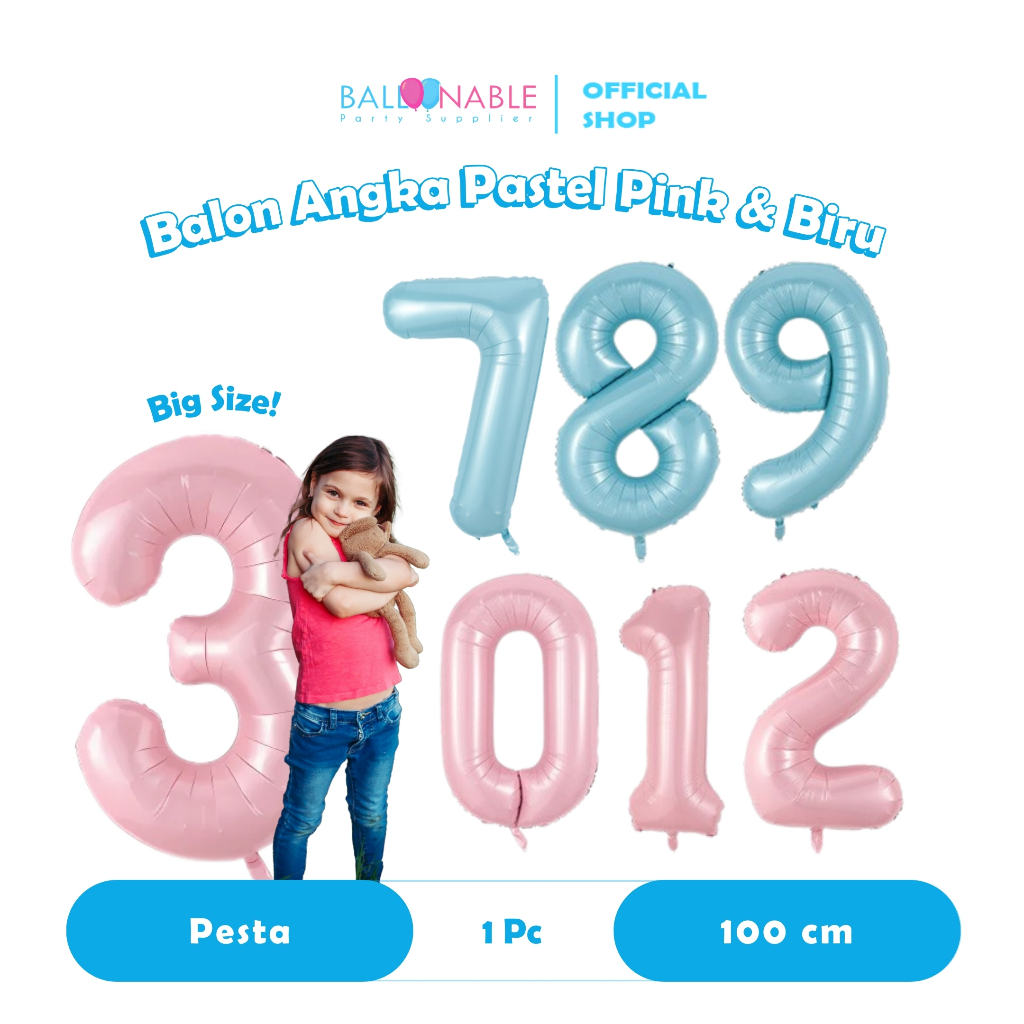 Jual Balon Foil Angka 100cm Pastel Pink Biru | Shopee Indonesia