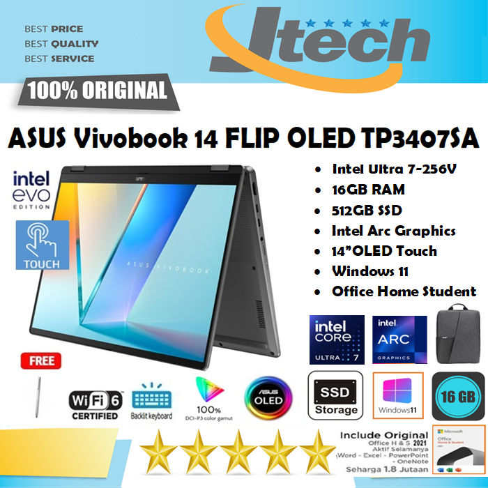 Jual ASUS VivoBook 14 FLIP OLED TP3407SA ULTRA 7 256V 16GB 512GB SSD 14 ...
