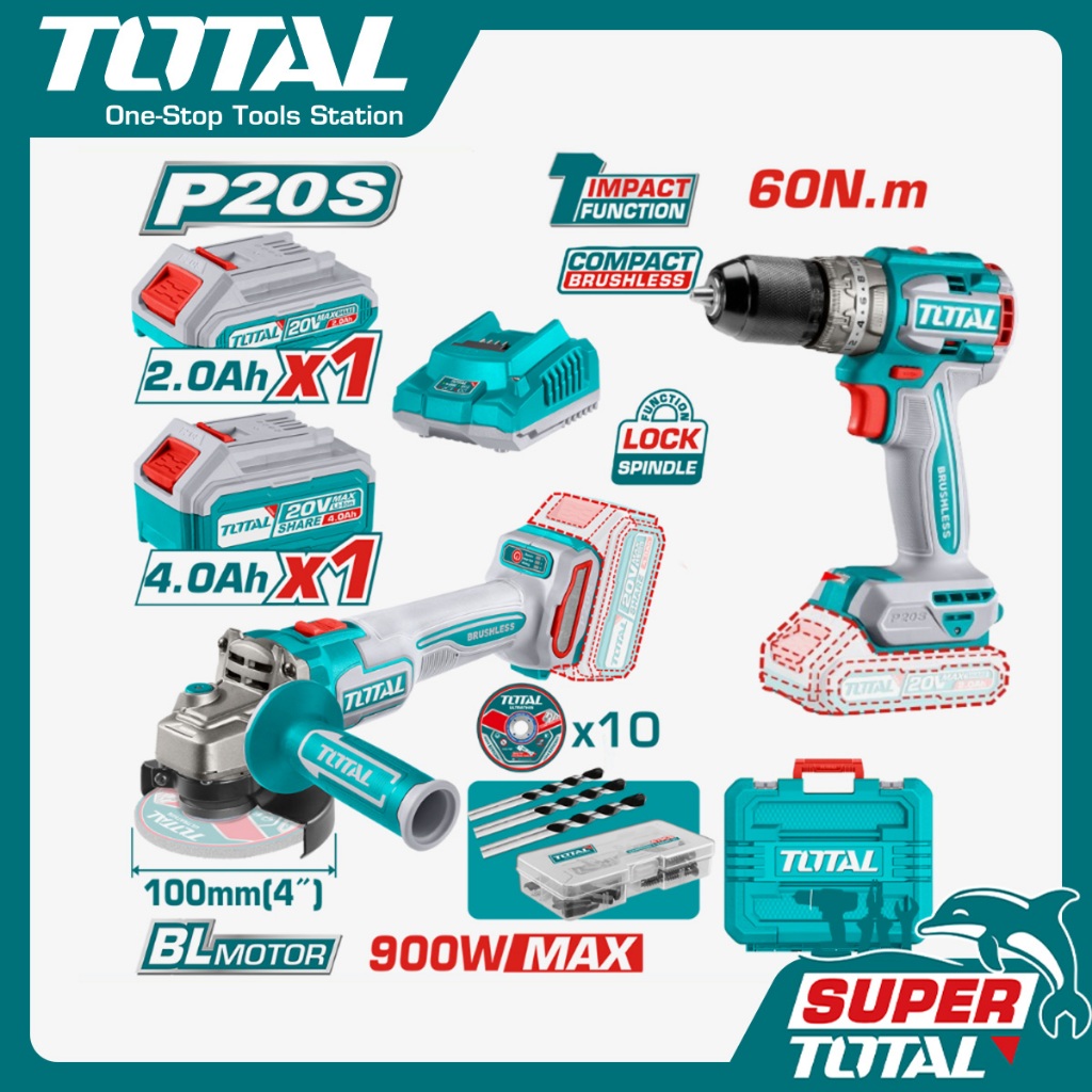 Jual 【TOTAL】Gerinda 9000rpm + Bor Impact 60Nm, Paket Komplit dengan ...