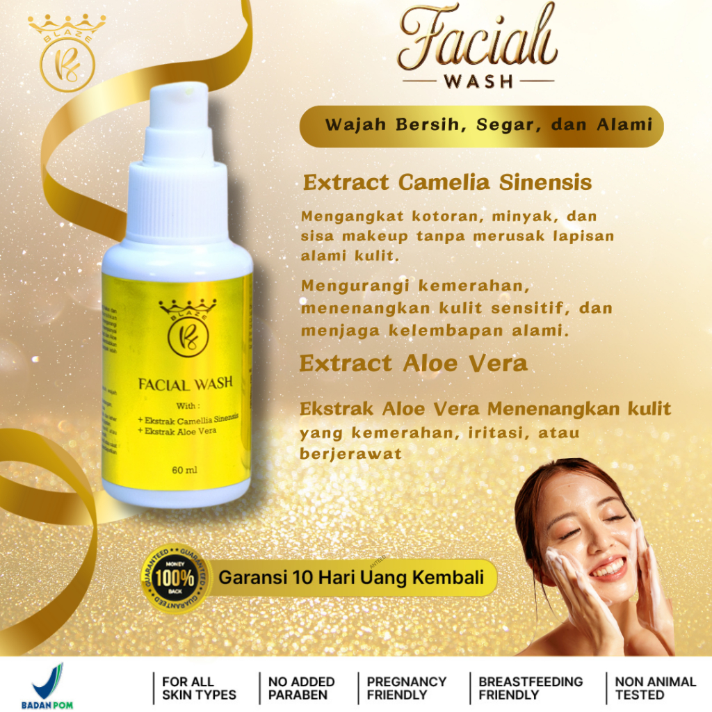 Jual BLAZE Facial Wash Camelia Sinensis Leaf Extract Aloe Vera Extract Sabun Pembersih Pelembab ...
