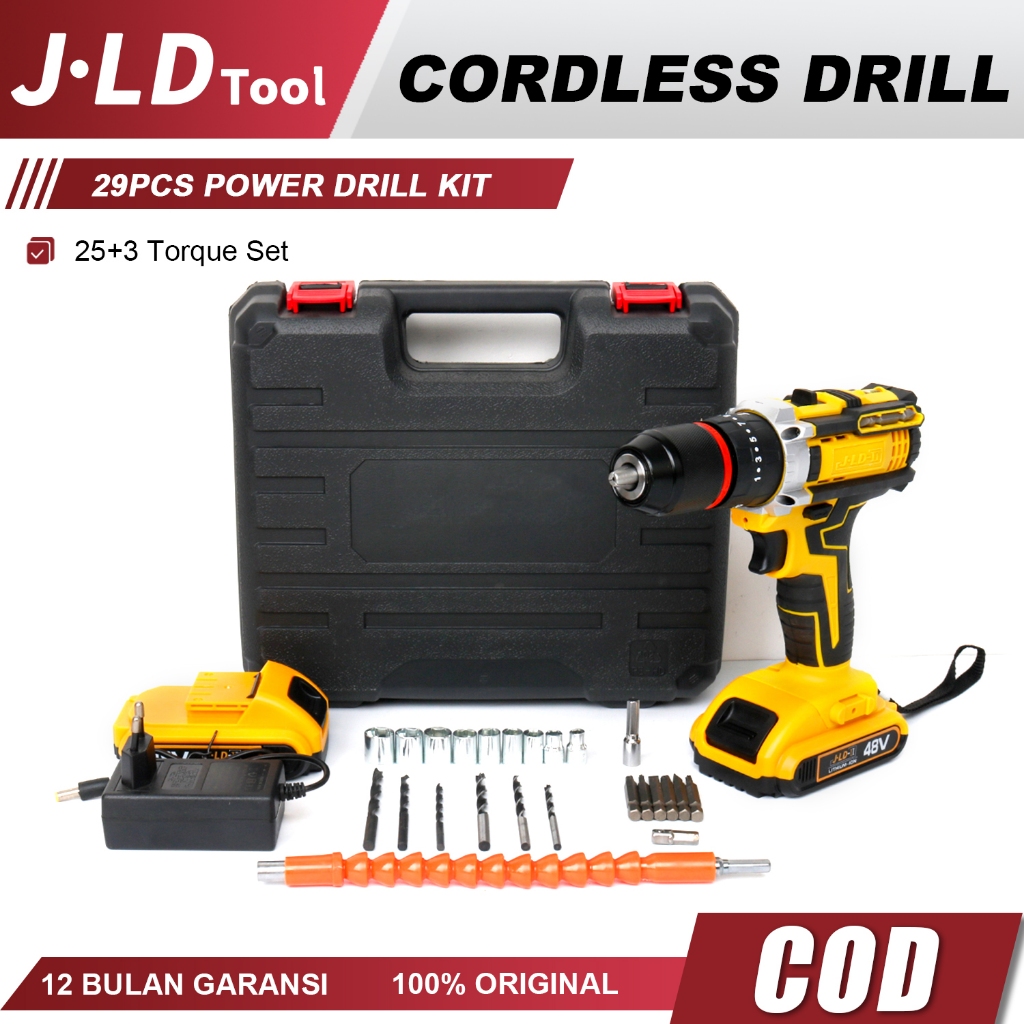 Jual JLD 48Vf Mesin Bor Baterai 2-Speeds Built-in Level 13MM Metal Chuck Bor Cas jld 2 Bater ...