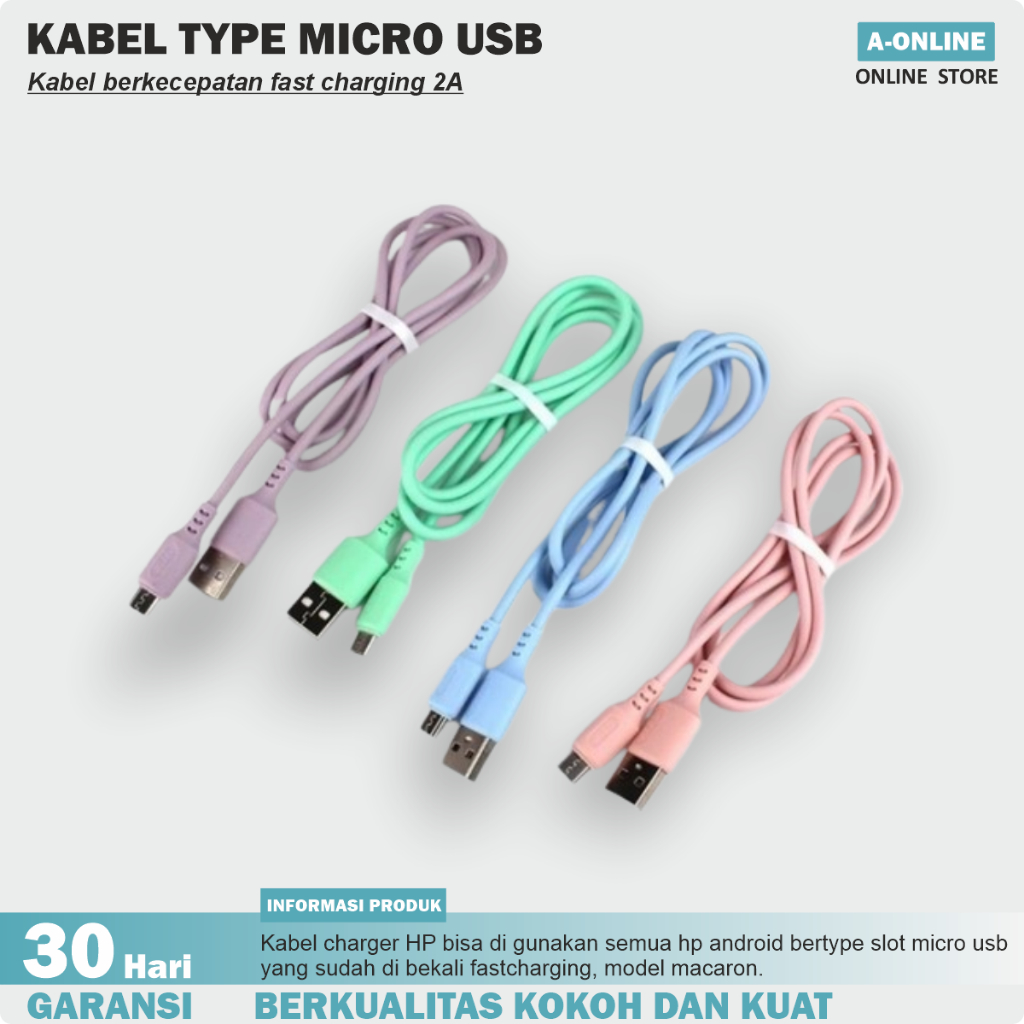 Jual Kabel data Hp micro usb macaron fast charger 2A | Shopee Indonesia