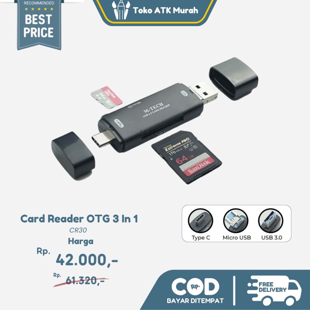 Jual Card Reader M-Tech Micro USB Type C OTG 3 in 1 CR30 3.0 Original ...