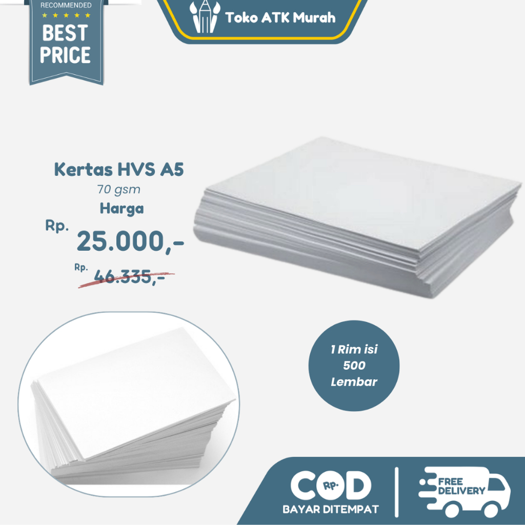 Jual Kertas HVS A5 70 / 80 GSM Non Brand Termurah - Eceran 1 RIM (500 lembar) | Shopee Indonesia