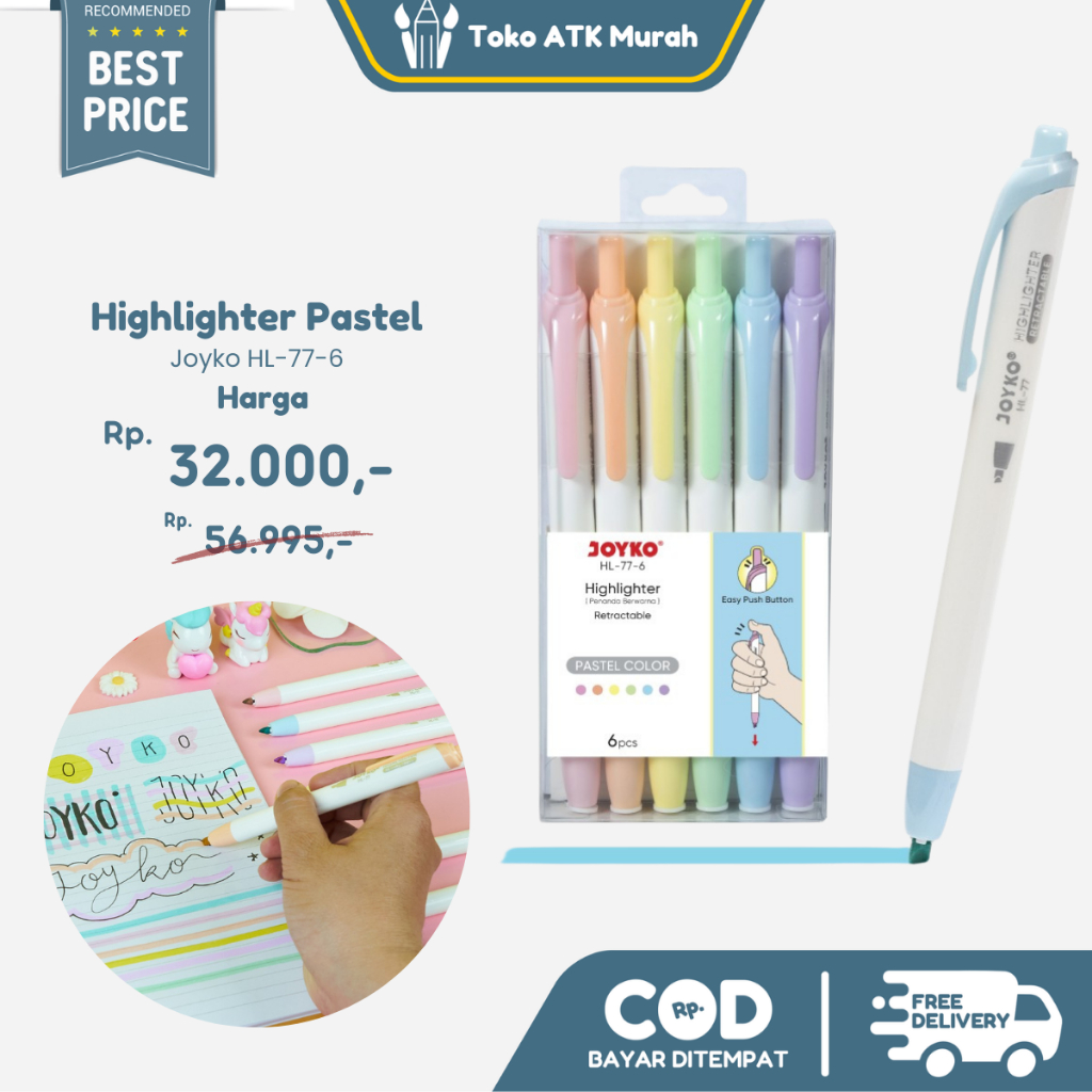 Jual Highlighter Joyko HL-77-6 Penanda Berwarna Warna Pastel Color ...