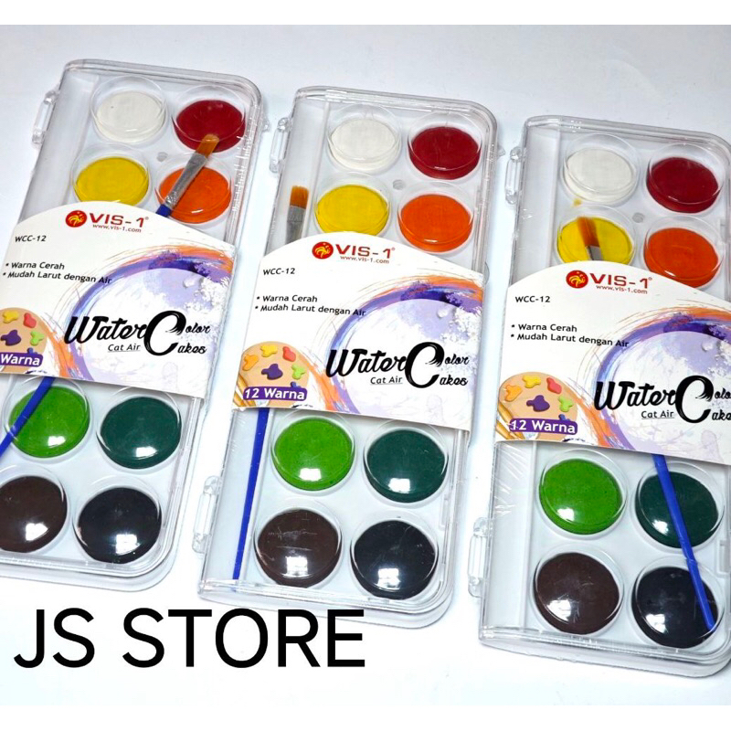 Jual Cat air Water Color Cakes 12 Warna Free 1 Kuas / Cat Air Set 12 ...