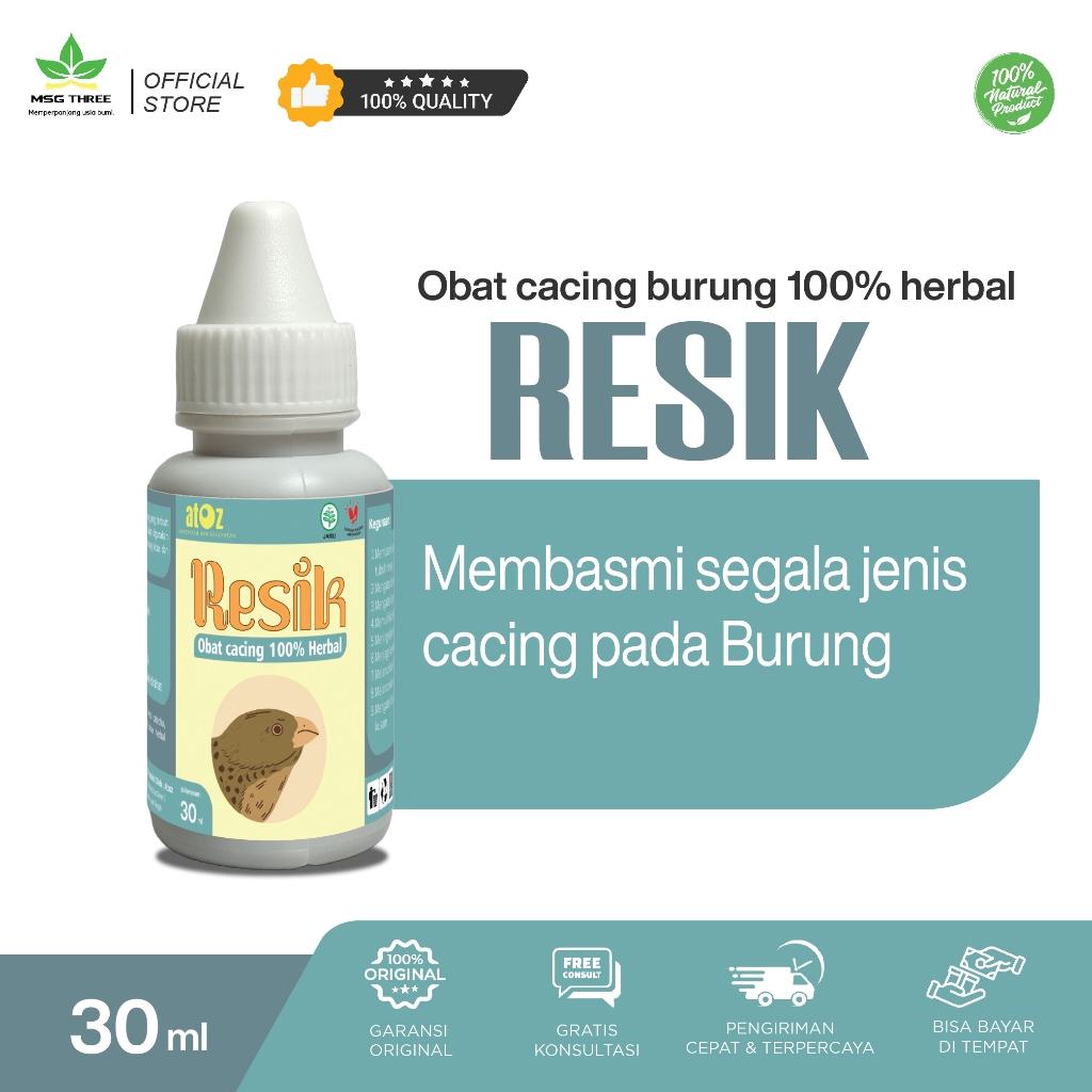 Jual RESIK Obat Cacing 100% Herbal MSG 3 Khusus untuk burung (30ml ...