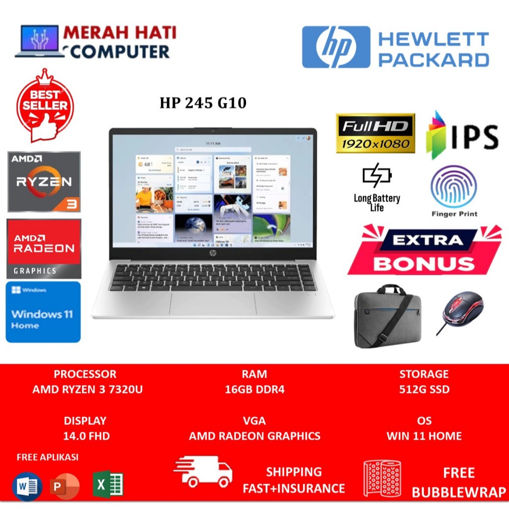 Jual Laptop Gaming Hp 245 G10 Ryzen 3 7320U Ram 16gb 512gb ssd Full HD ...