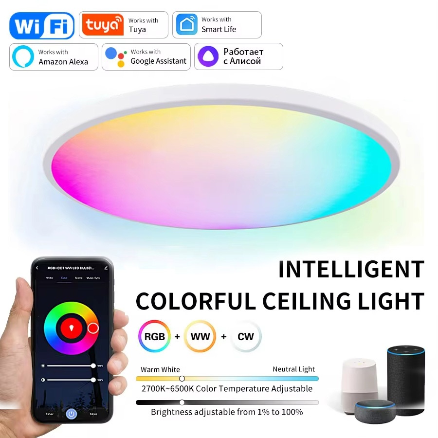 Jual Tuya WIFI Smart LED Round Ceiling Lamp Dimming RGB Panel Light APP ...
