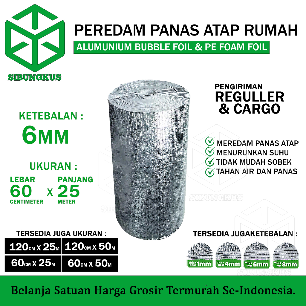 Jual Peredam Panas Atap Rumah Aluminium Metelizing PE Foam Bubble Foil Insulation 6mm 60cm x 25m ...