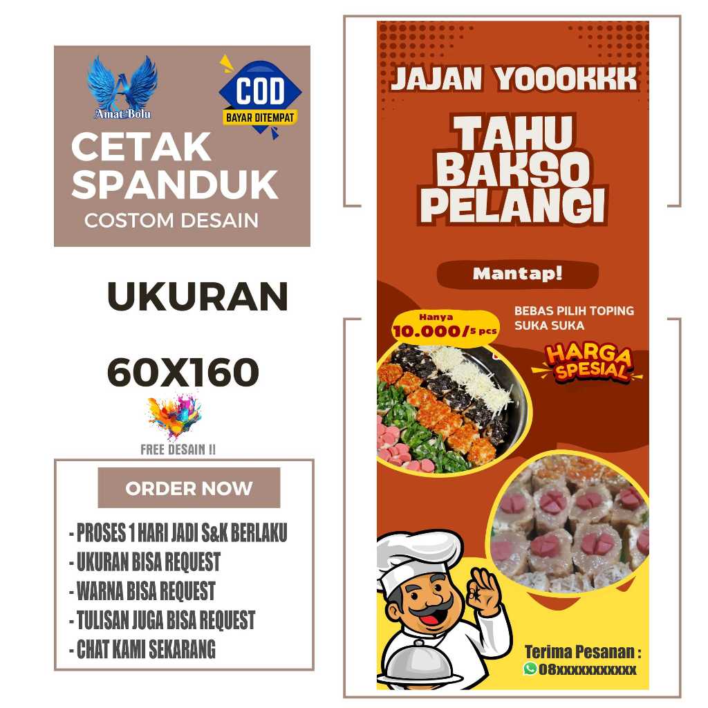 Jual Cetak Spanduk Banner Tahu Bakso Pelangi Costom Desain | Shopee ...