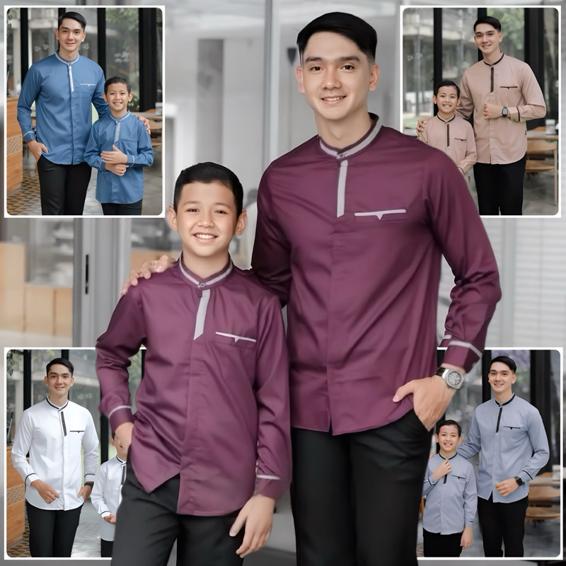 Jual Baju Koko Couple Ayah Dan anak Laki Laki Lengan Panjang Terbaru Kain Toyobo Warna Denim ...