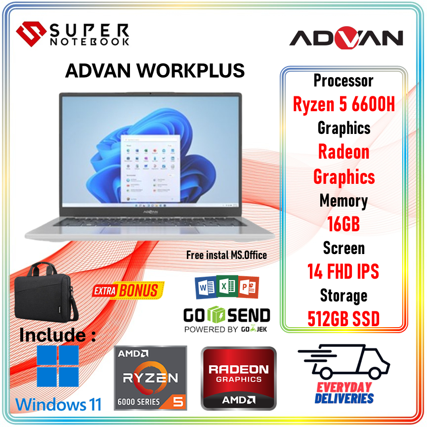 Jual Laptop ADVAN WorkPlus Ryzen 5 6600H RAM 16GB 512GB SSD Work Plus ...