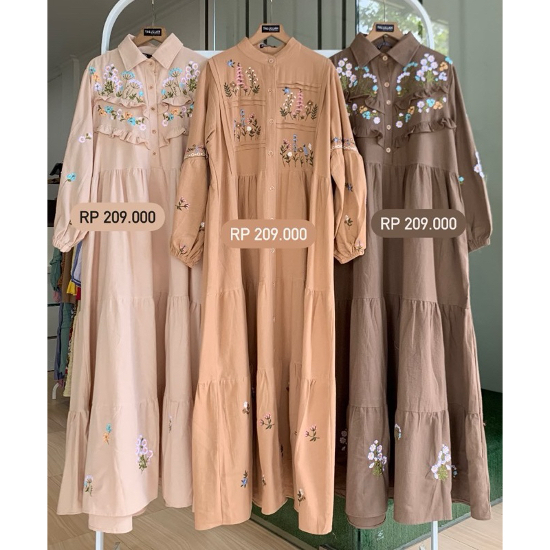 Jual dress katun linen bordir bunga | Shopee Indonesia
