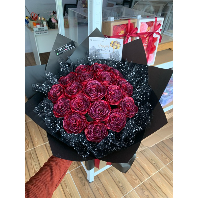 Jual BUKET BUNGA SATIN 18 TANGKAI SATIN 2cm | Shopee Indonesia