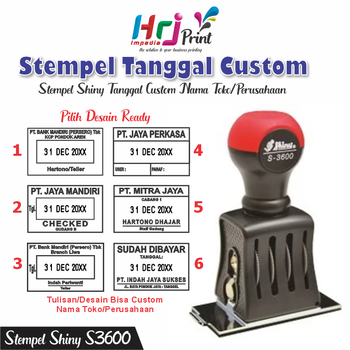 Jual Stempel shiny s3600 desain custom | Stempel tanggal custom desain ...