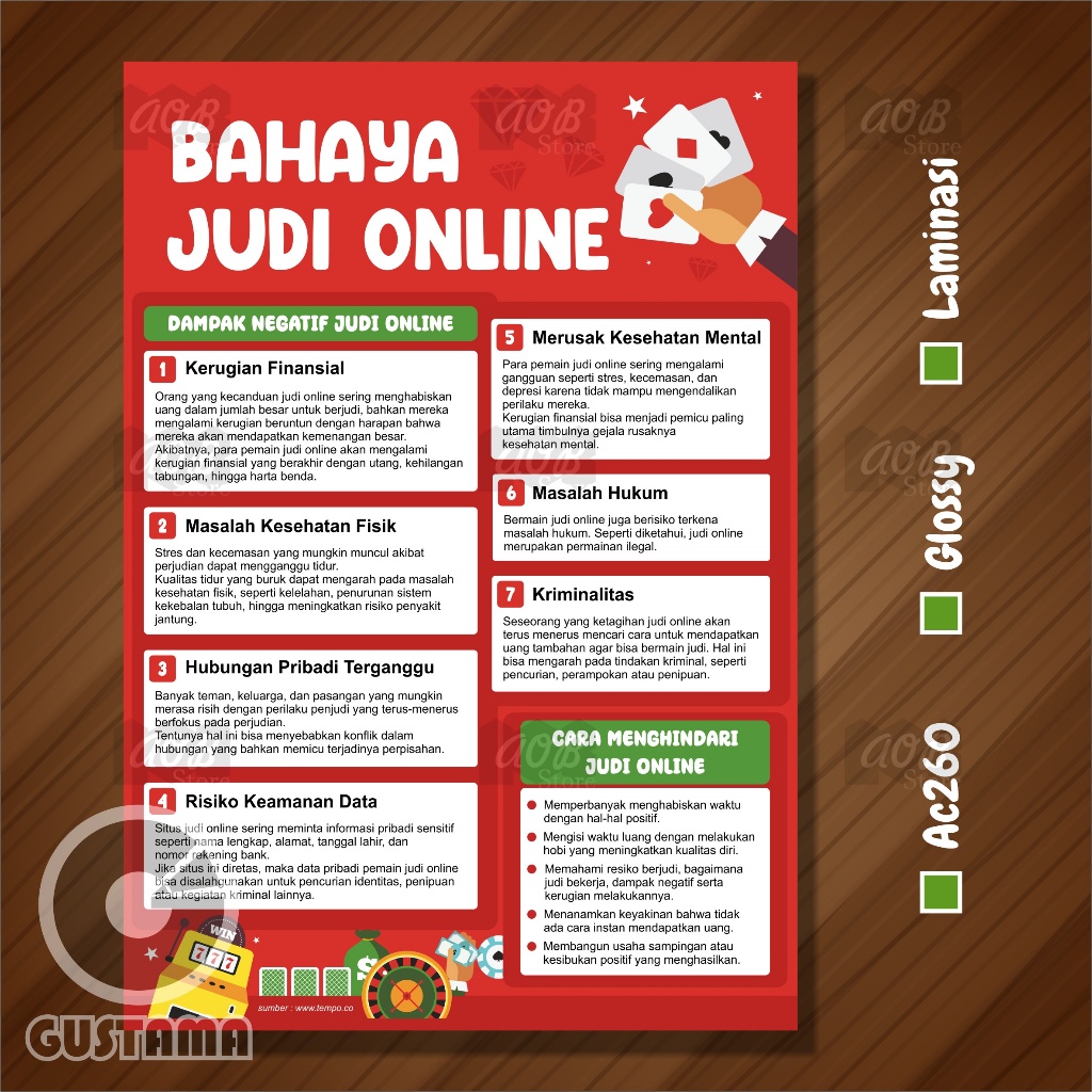 Jual Poster Bahaya Judi Online, Poster Edukasi Laminasi A3 | Shopee Indonesia
