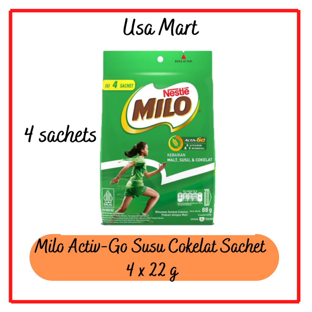 Jual Milo Activ-Go Susu Cokelat Sachet 4 x 22 gr / Milo Sachet | Shopee Indonesia