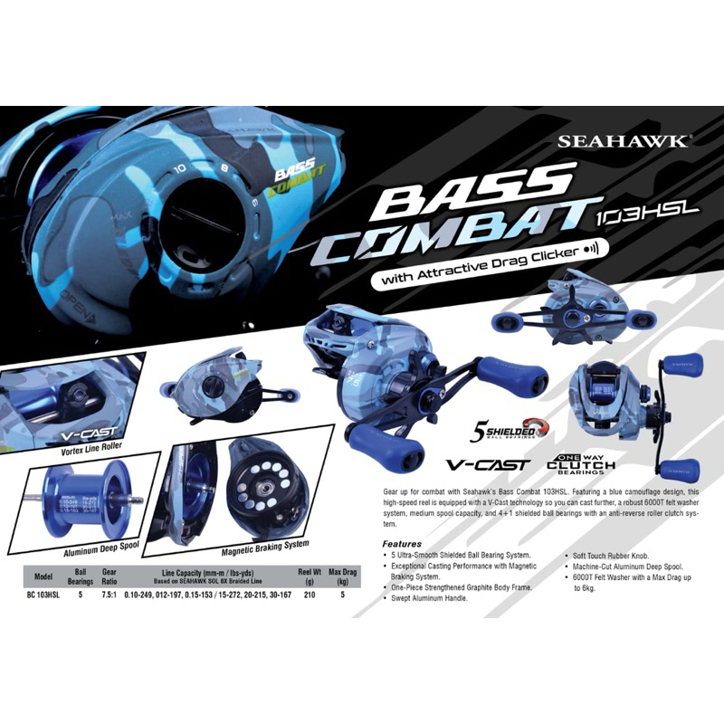 Jual Reel BC seahawk bass combat 103HSL (CLICKER, HANDLE KIRI) | Shopee ...