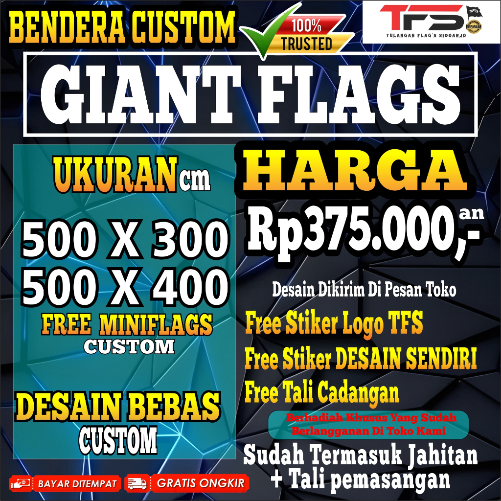 Jual Giant Flag Custom I Bebas Desain I UKURAN 500X300&500x400 (FREE ...