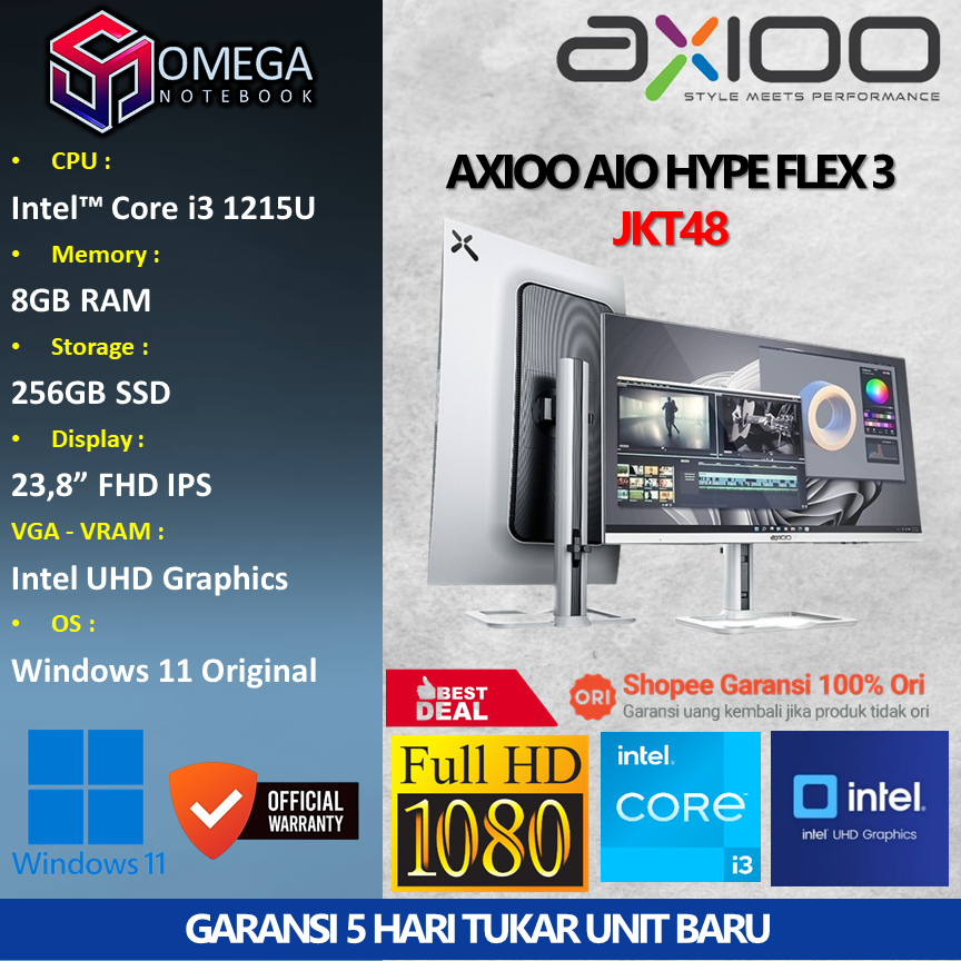 Jual PC AXIOO AIO HYPE FLEX 3 Core i3 1215U 8GB 256GB 23,8" FHD Windows 11 | Shopee Indonesia