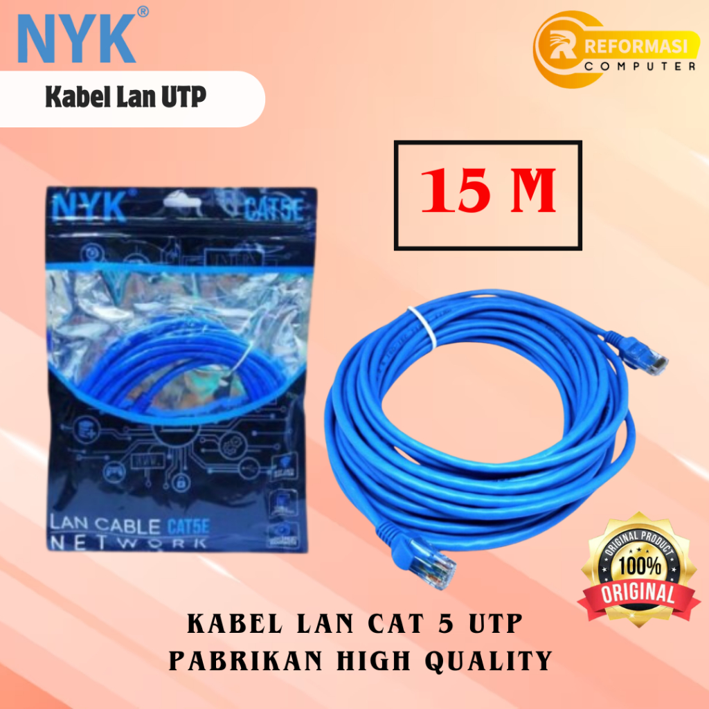 Jual NYK Kabel LAN UTP 15M RJ45 Cat 5e 15 Meter terpasang Cable ...