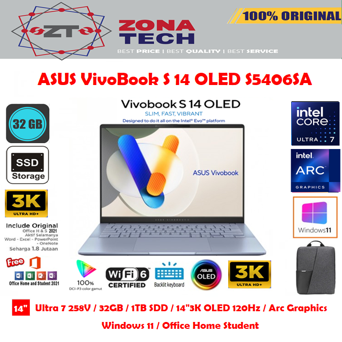 Jual ASUS VivoBook S 14 OLED S5406SA Ultra 7 258V 32GB 1TB SSD 14"3K ...