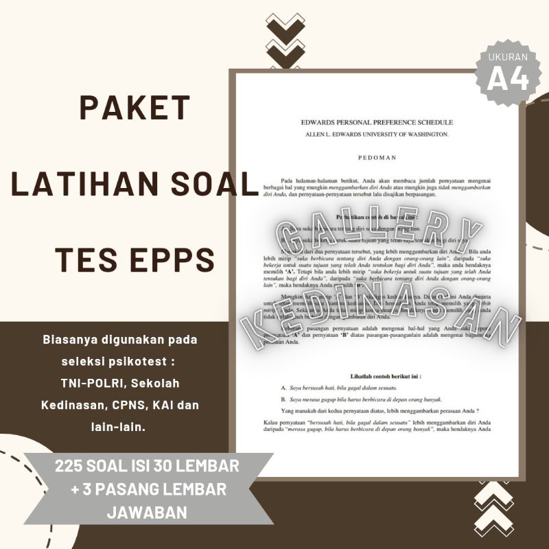 Jual PAKET LATIHAN SOAL TES EPPS EDWARDS PERSONAL PREFERENCE SCHEDULE ...