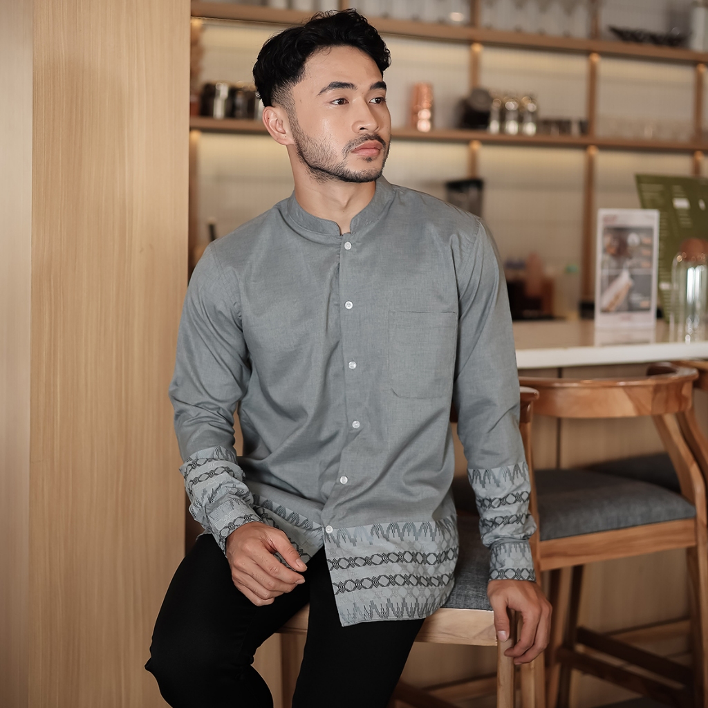 Jual HSRM - Saed Koko Shirt Grey | Kemeja Koko Pria Ramadan Lengan ...