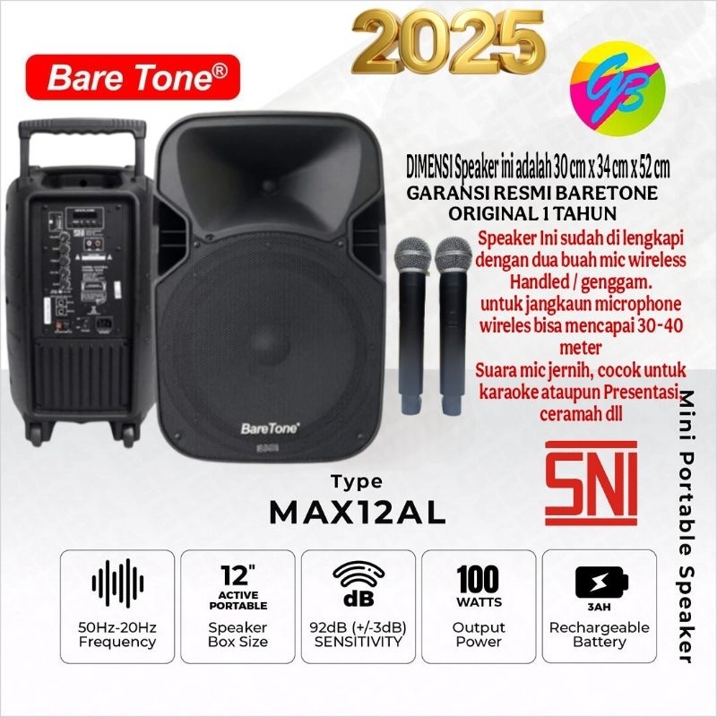 Jual Speaker aktif portable baretone 12 inch Bluetooth Original max12al ...