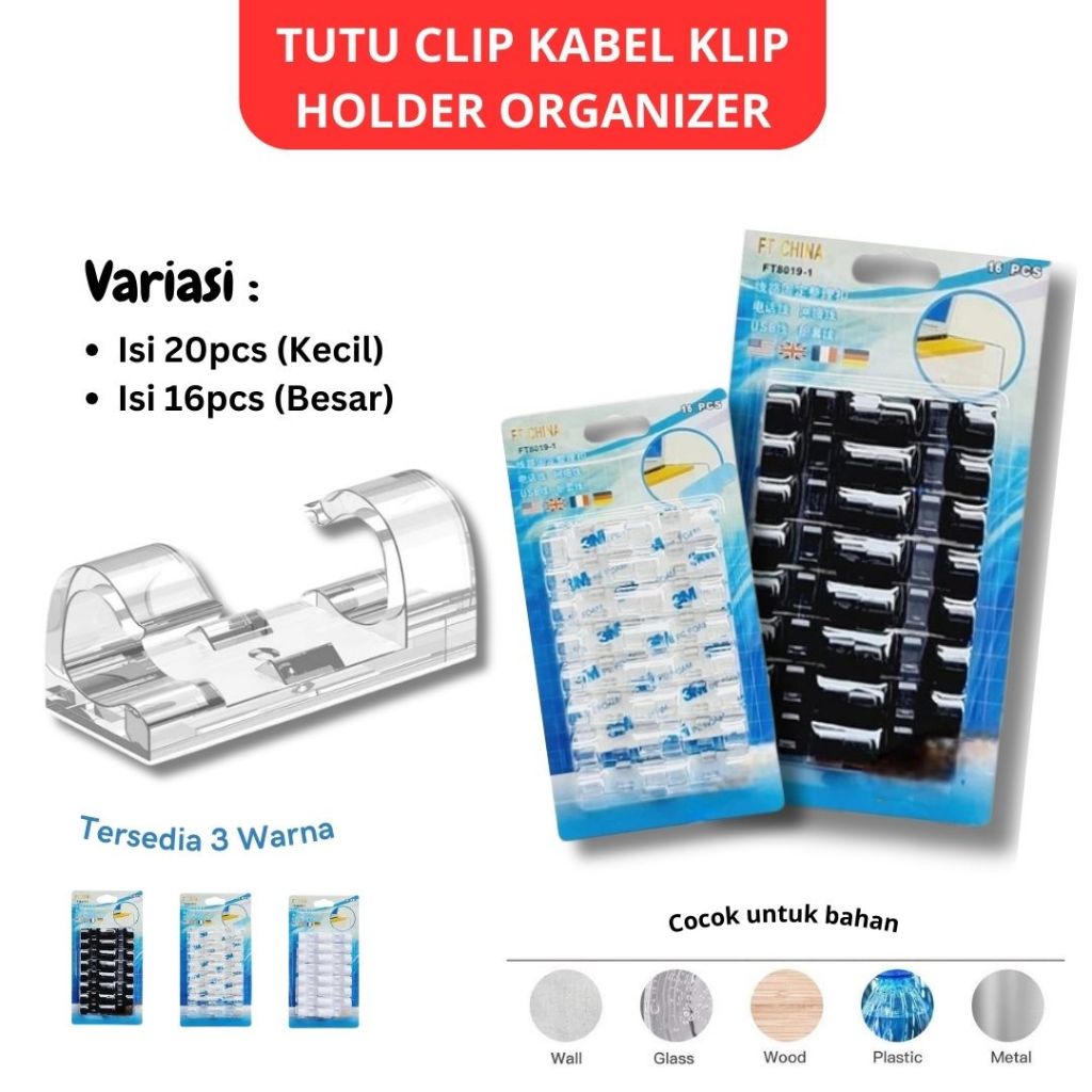Jual TUTU Pelindung Kabel Isi 16 & 20 Pcs Cable Organizer Klip Kabel ...
