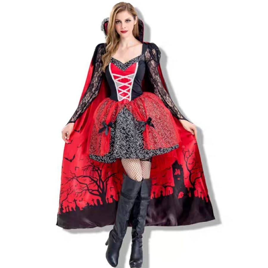 Jual Vampire Adult Woman Costume Halloween Wanita Dewasa Black Red With ...
