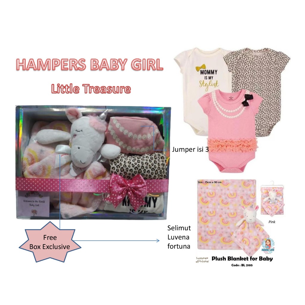 Jual HAMPERS BABY GIRL / JUMPER BAYI PEREMPUAN + SELIMUT LUVENA FORTUNA / JUMPER LITTLE TREASURE ...