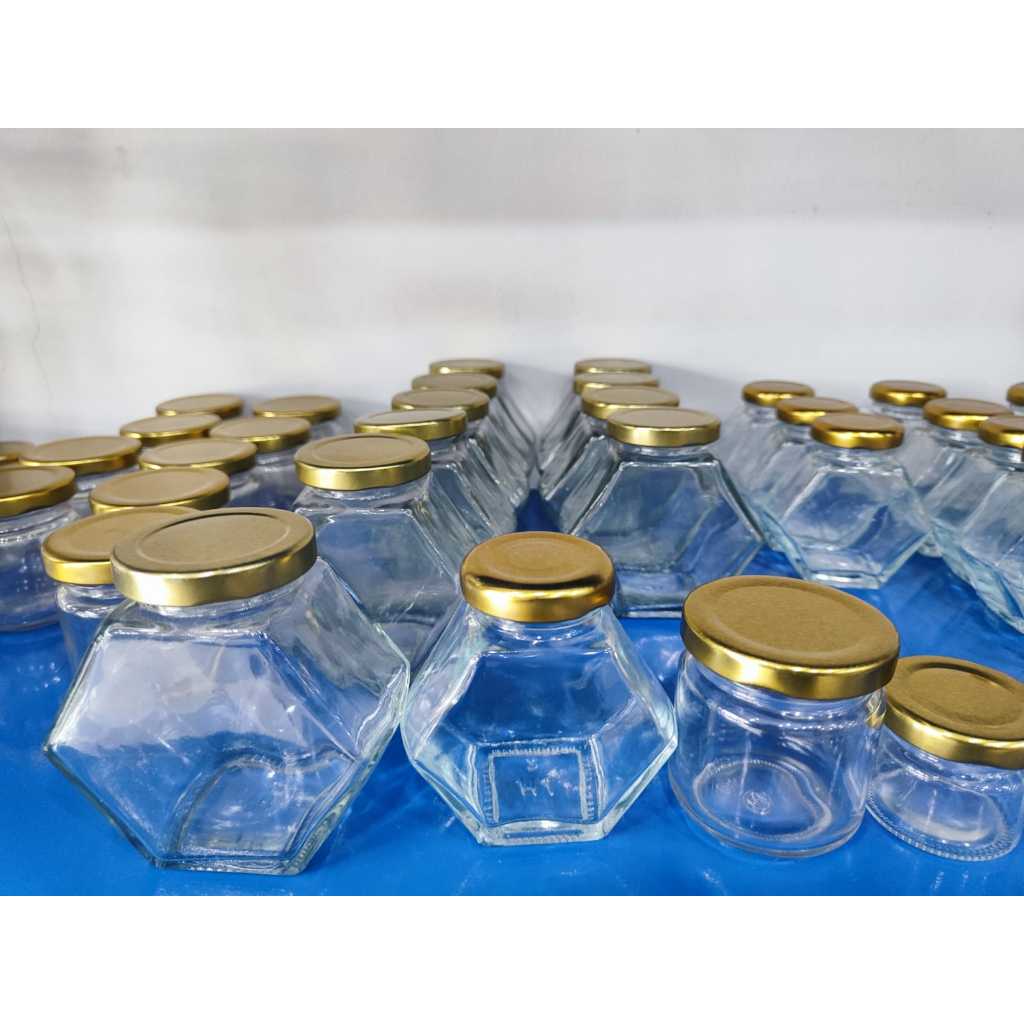 Jual Toples Beling Kaca Hexagon Jar Kaca / Toples Kaca/Jar Kaca Madu UK ...