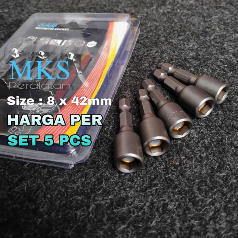 Jual SAB | Mata Bor Baut Roofing 8 x 42mm Set 5 Pcs | Magnetic Socket Set 5 Pcs | Shopee Indonesia