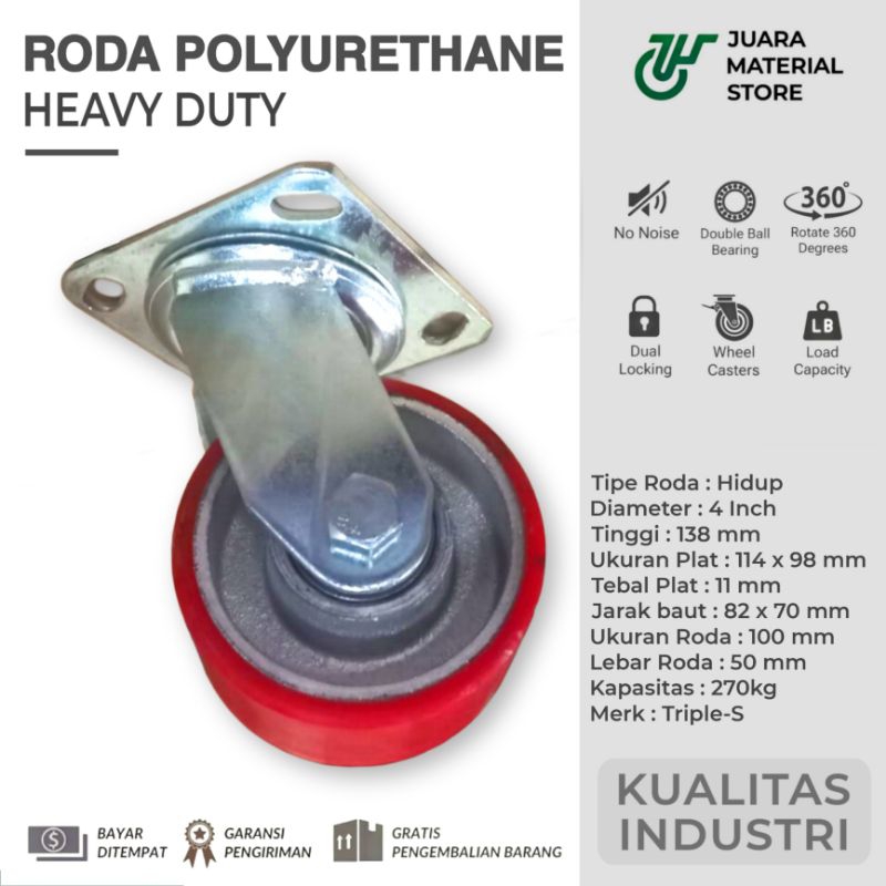 Jual Roda Trolly PU Heavy Duty 4 inch 100 mm - Hidup | Shopee Indonesia