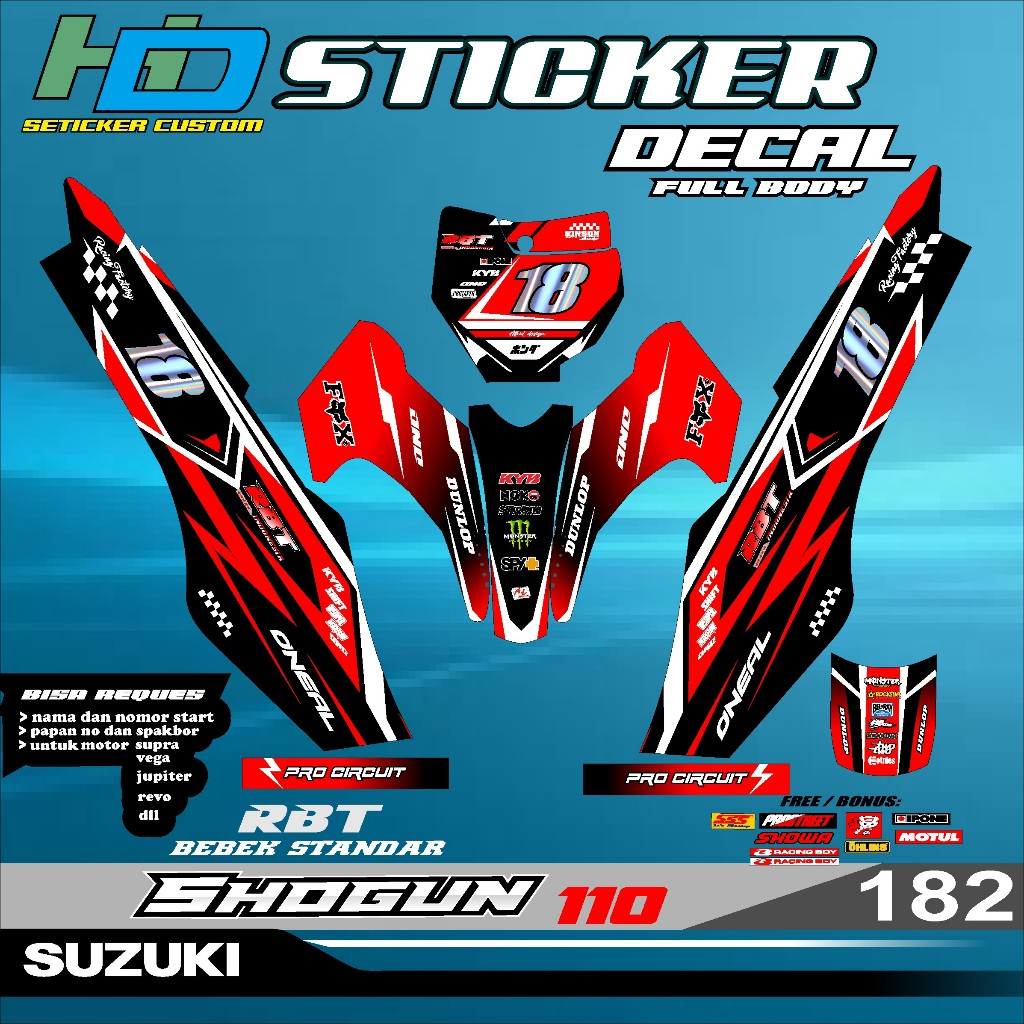 Jual Sticker DECAL RBT SHOGUN 110 R FULL BODY Motor Desain bebek modif ...