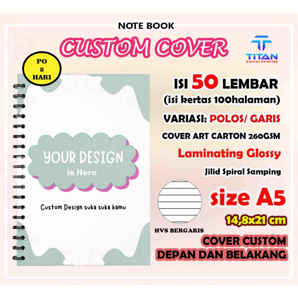 Jual Notebook/notes spiral custom A5 isi 50 lembar garis/polos | Shopee ...