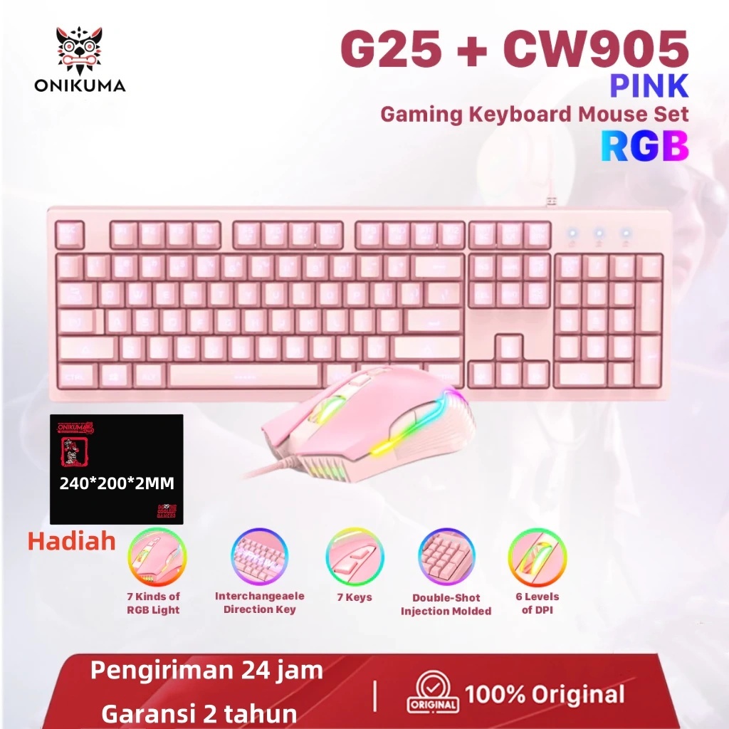Jual ONIKUMA G25 + CW905 Pink Gaming Keyboard Mouse Set Accesories Game ...