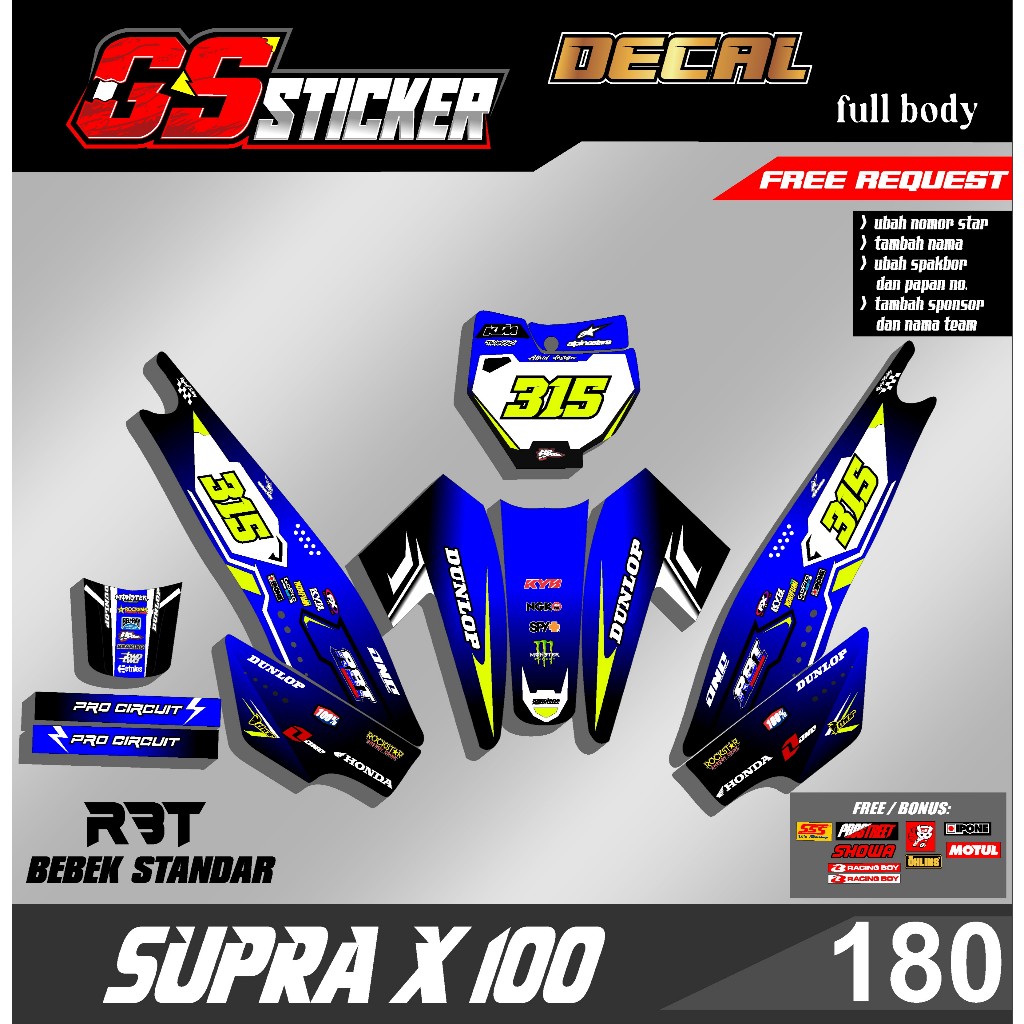 Jual GS STICKER DECAL FULL BODY RBT SUPRA X 100 RBT BEBEK MODIF SUPERMOTO RBT BEBEK STANDAR GS V ...