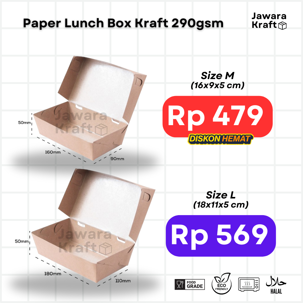 Jual Paper Lunch Box Kraft 290gsm Laminasi - S M L XL - PE Food Grade | Shopee Indonesia
