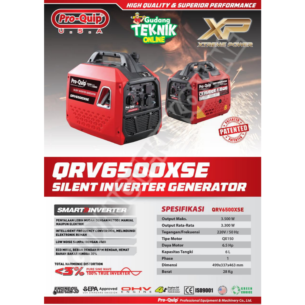 Jual PROQUIP Genset Silent 3500W PROQUIP QRV6500XSE Inverter / Power ...