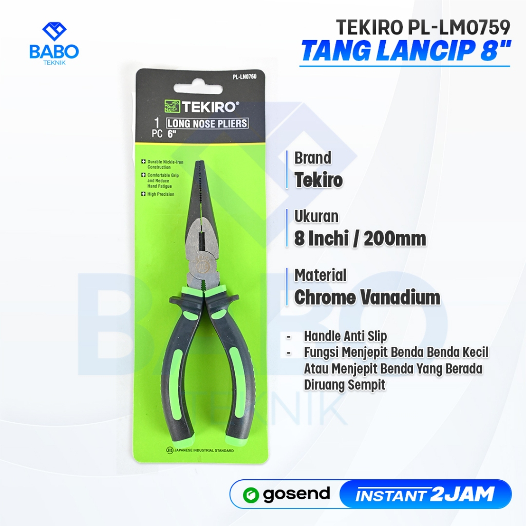 Jual Tang Lancip 8" inch / Long Nose Pliers TEKIRO ( Jepit / Potong / Bengkok / Patah / Iris ...