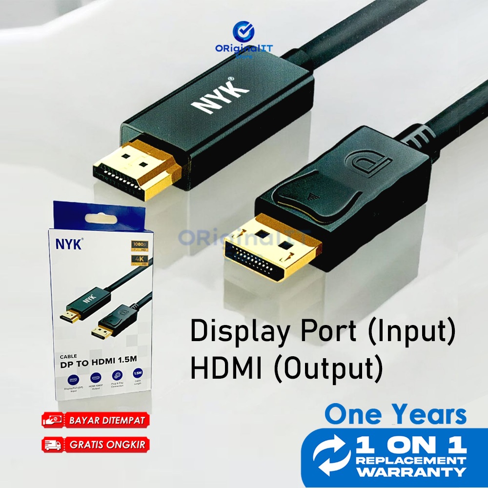 Jual NYK KABEL DISPLAY PORT TO HDMI HDTV PANJANG (DP INPUT TO HDMI ...