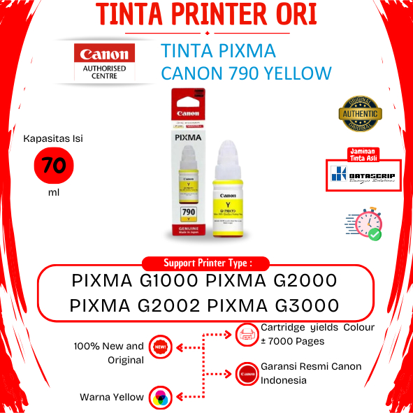 Jual Tinta Printer Canon Pixma Gi 790 Yellow Original Ink For Printer ...