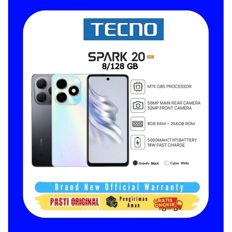 Jual TECNO SPARK 20C NFC 8/128 Stereo Dual Speaker,Dynamic Port | Shopee Indonesia