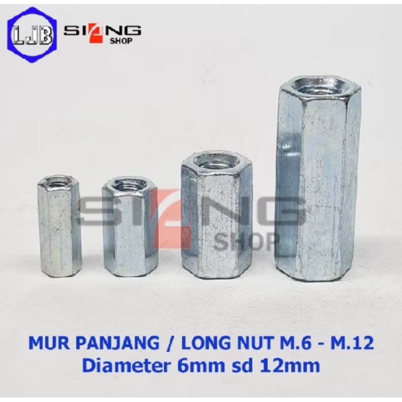 Jual long nut/baut panjang galvanis m6-m12 10 pcs | Shopee Indonesia
