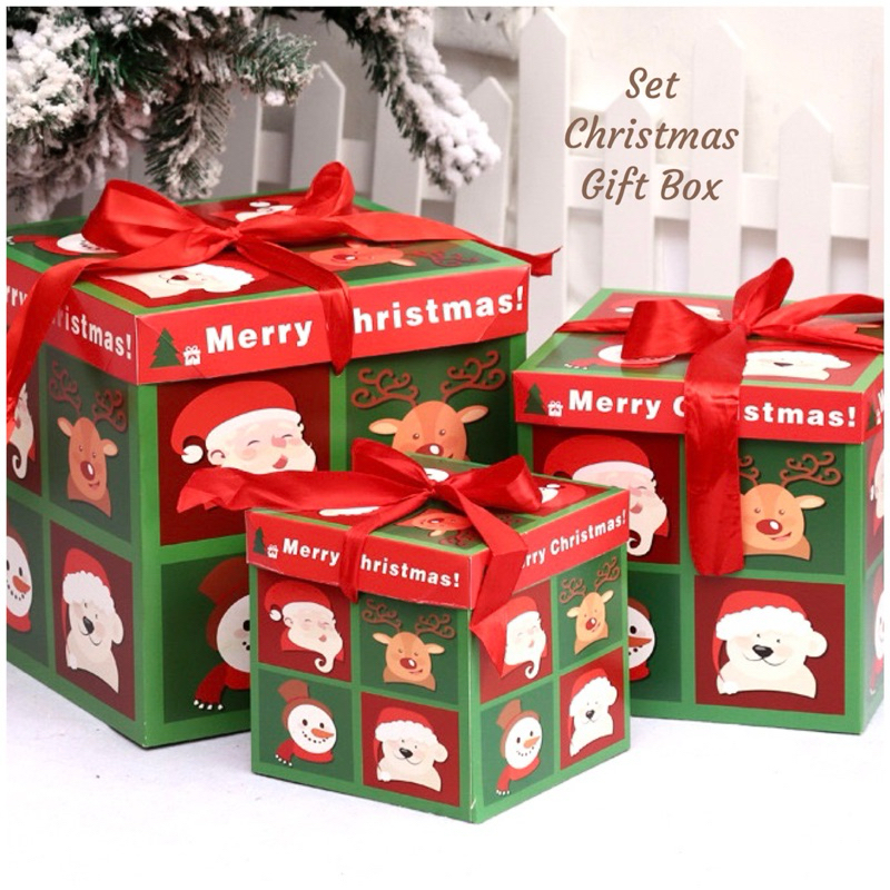 Jual ISI 3 BOX set Christmas GIFT BOX Kotak Kado Nuansa Natal isi 3 pcs ...